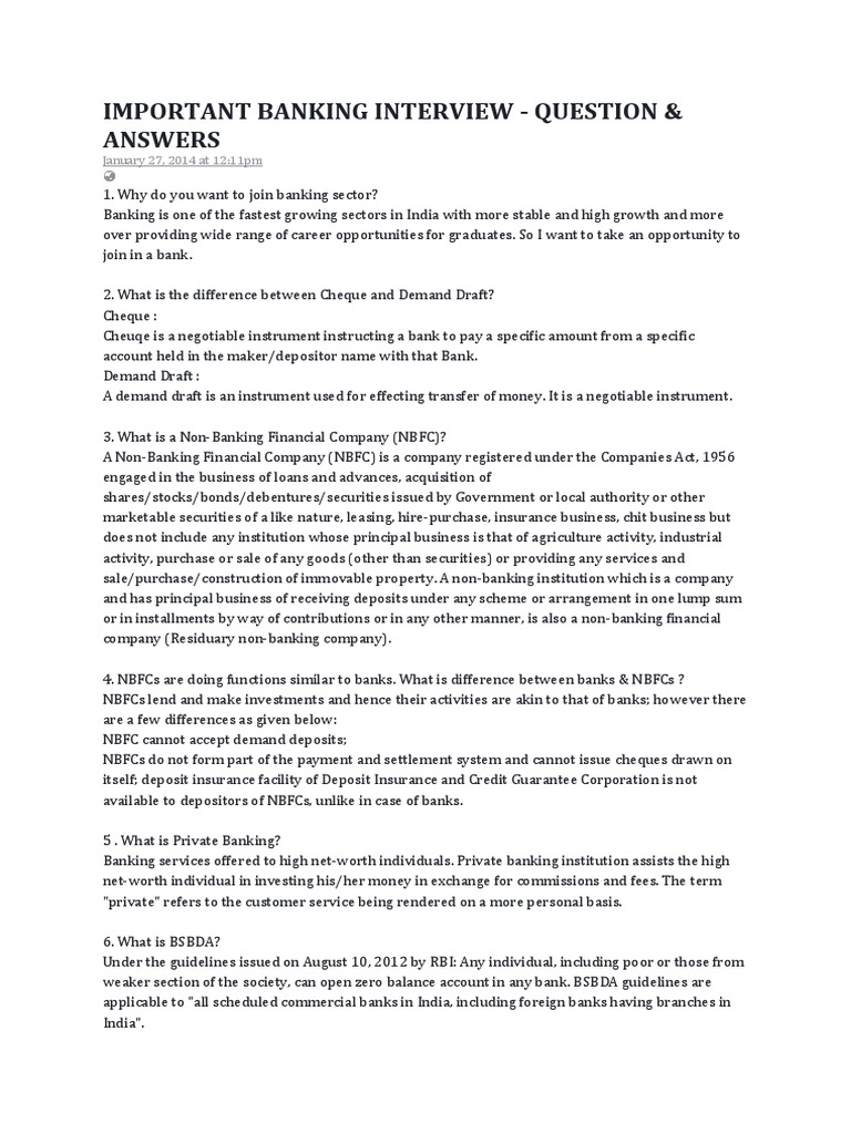 Important Banking Interview - Question & Answers: January 27, 2014 at ...