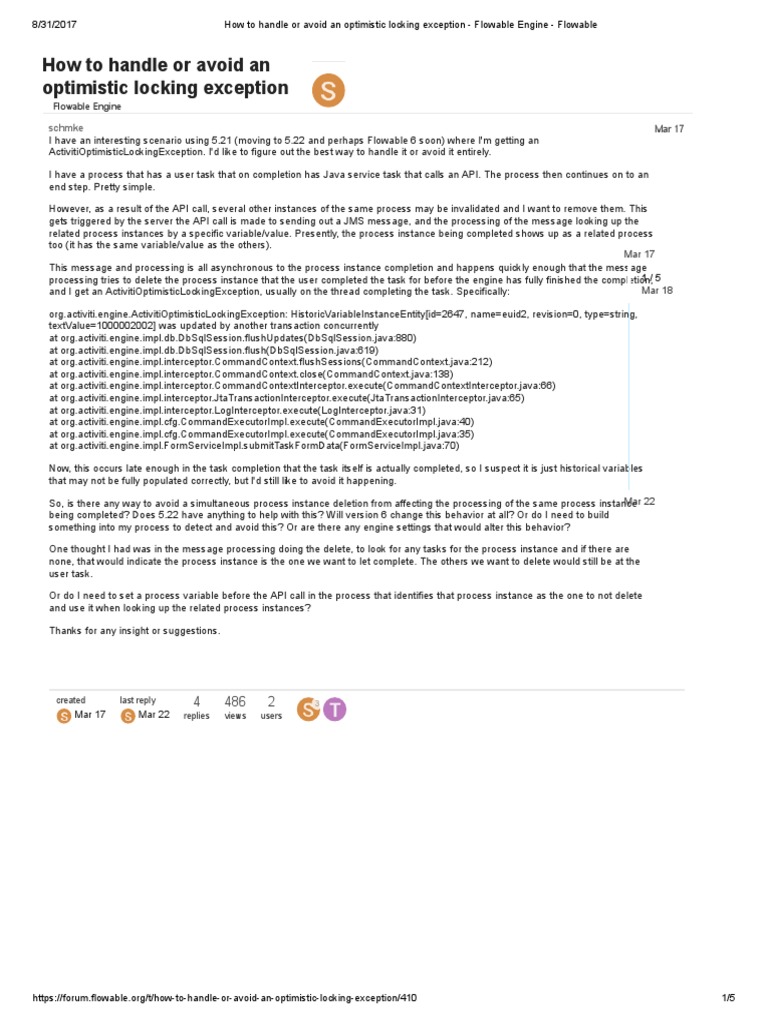How To Handle or Avoid An Optimistic Locking Exception - Flowable ...