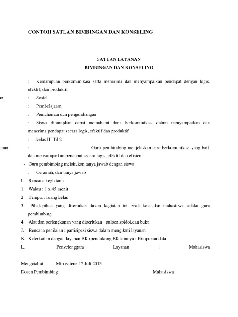 Contoh Satlan Bimbingan Dan Konseling | PDF