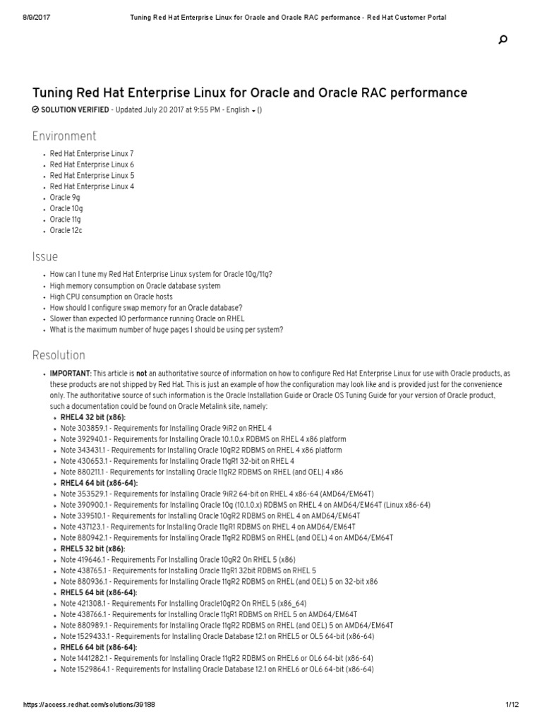Tuning Red Hat Enterprise Linux For Oracle and Oracle RAC Performance | PDF | Oracle Database ...
