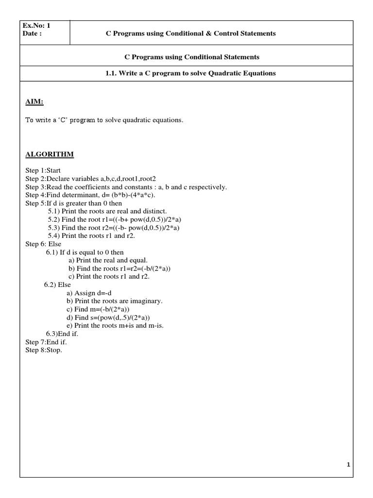 C Programs Solving Quadratic Equations & Finding Grades Using ...