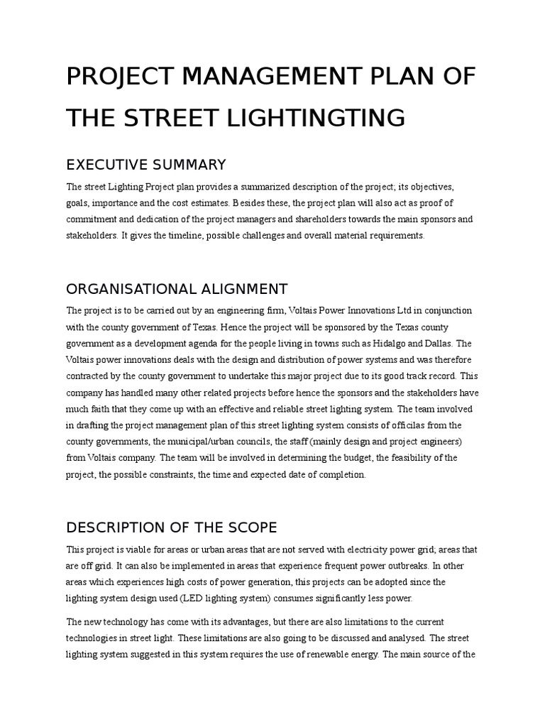 Project Management Plan of The Street Lightingting | PDF | Street Light ...