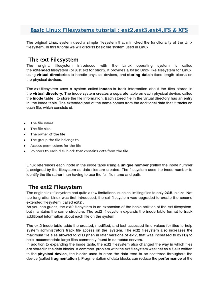 Basic Linux Filesystems Tutorial | PDF | File System | Operating System Technology