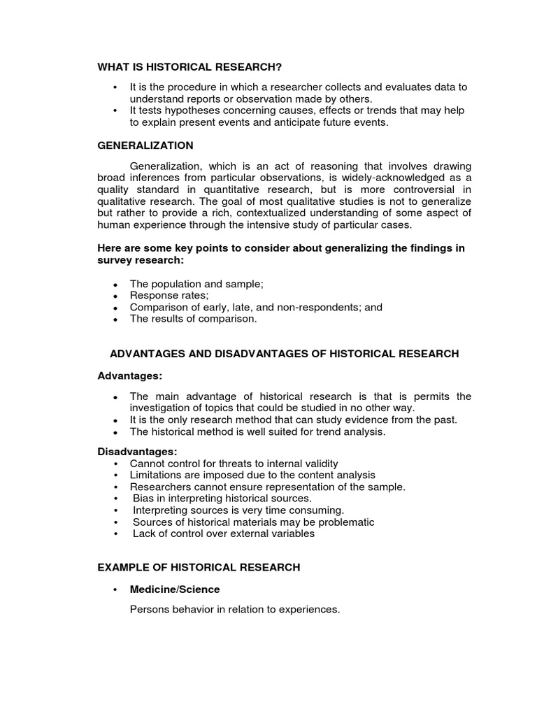 Generalization, Advantages and Disadvantages of Historical Research ...