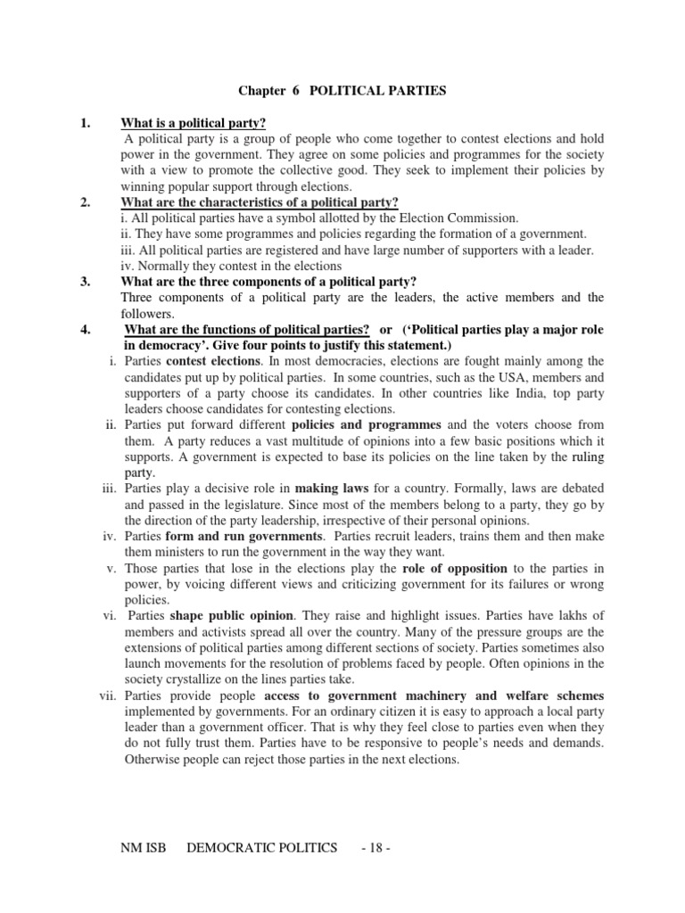 Characteristics of Political Parties | PDF | Political Parties | Democracy