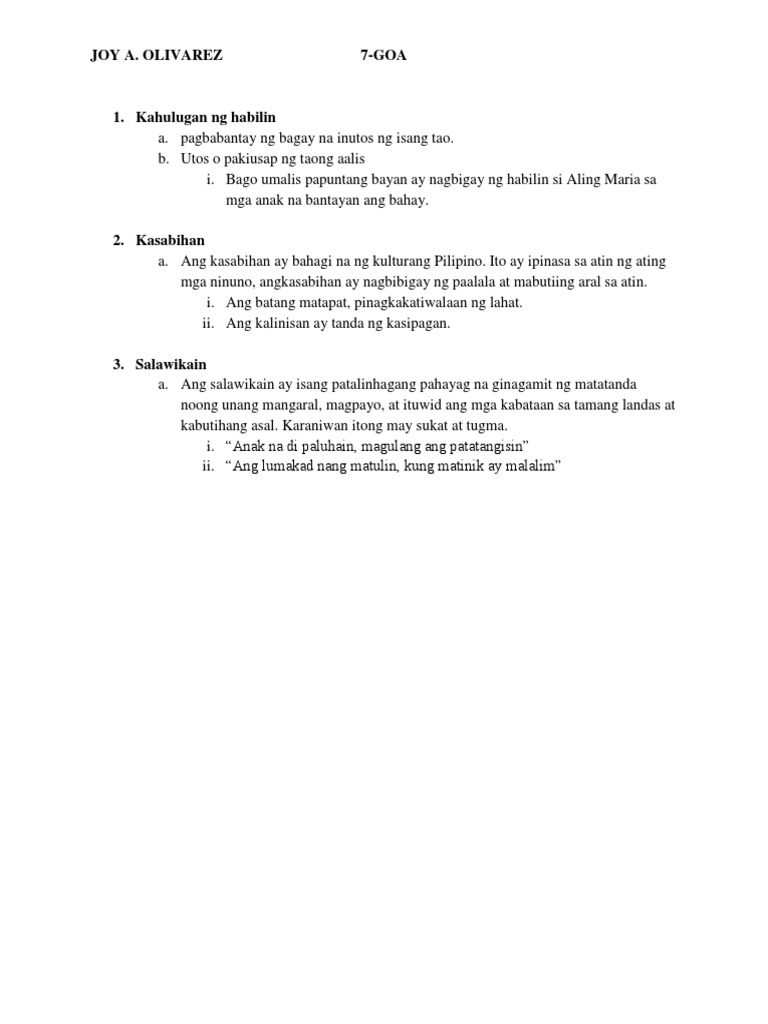 10kahulugan NG Habilin | PDF