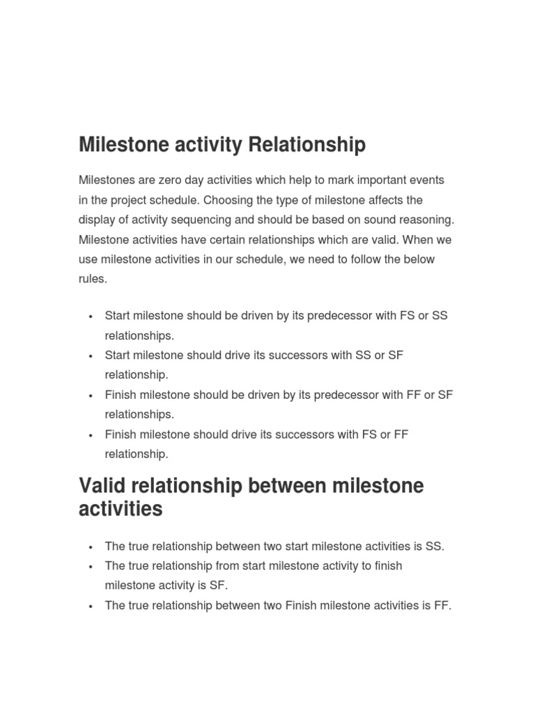 Milestone Activity Relationships in P6 | PDF
