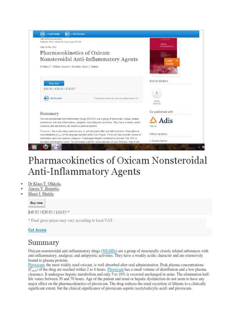 Pharmacokinetics of Oxicam Nonsteroidal Anti | PDF | Nonsteroidal Anti ...
