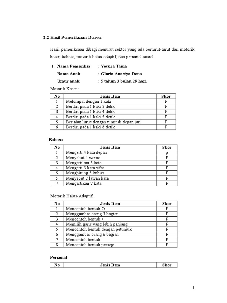 Hasil Pemeriksaan Denver Anak Normal | PDF
