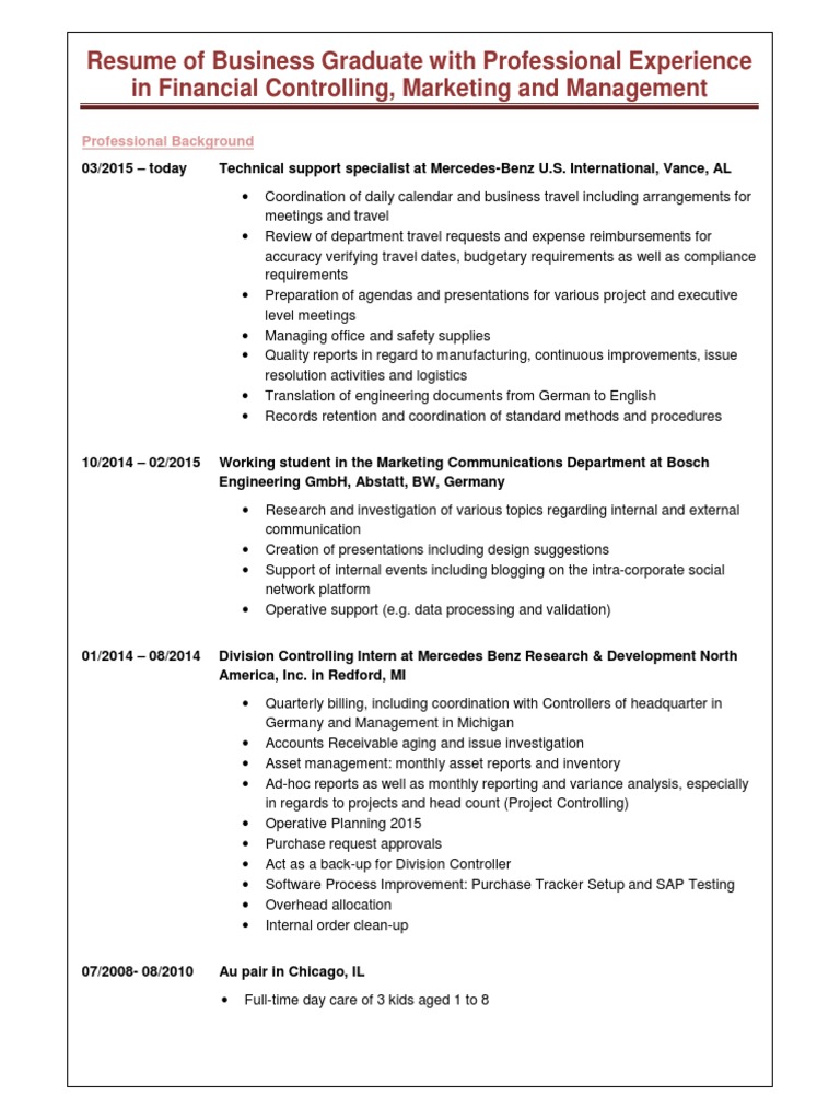 Resume KS | PDF | Mercedes Benz | Business