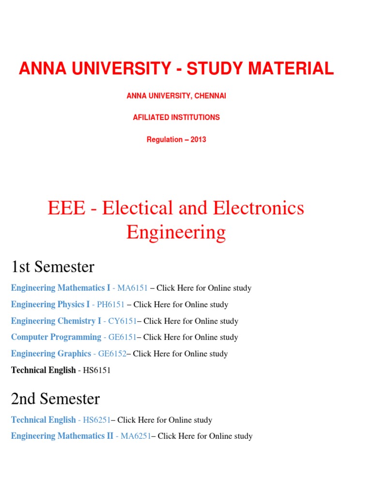 Anna University Engineering Notes For All Semester of EEE, Mech, IT ...
