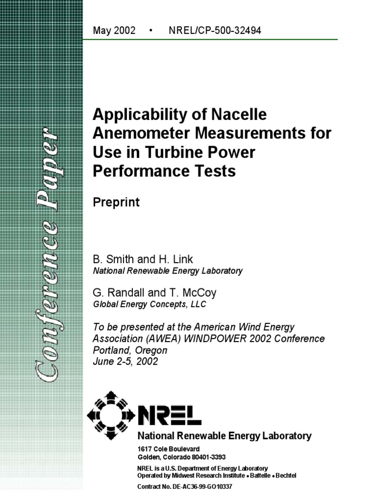Applicability of Nacelle Anemometer Measurements For Use in Turbine ...