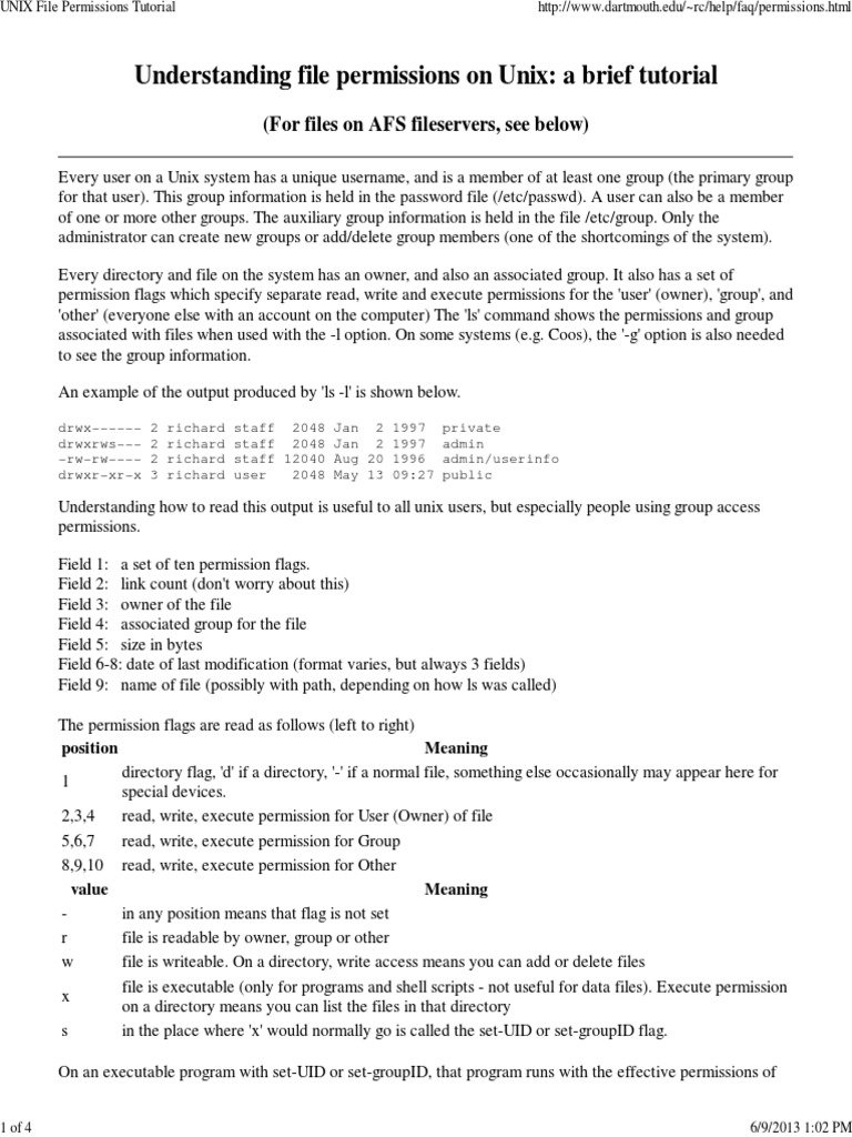 UNIX File Permissions Tutorial | PDF | Directory (Computing) | Computer ...