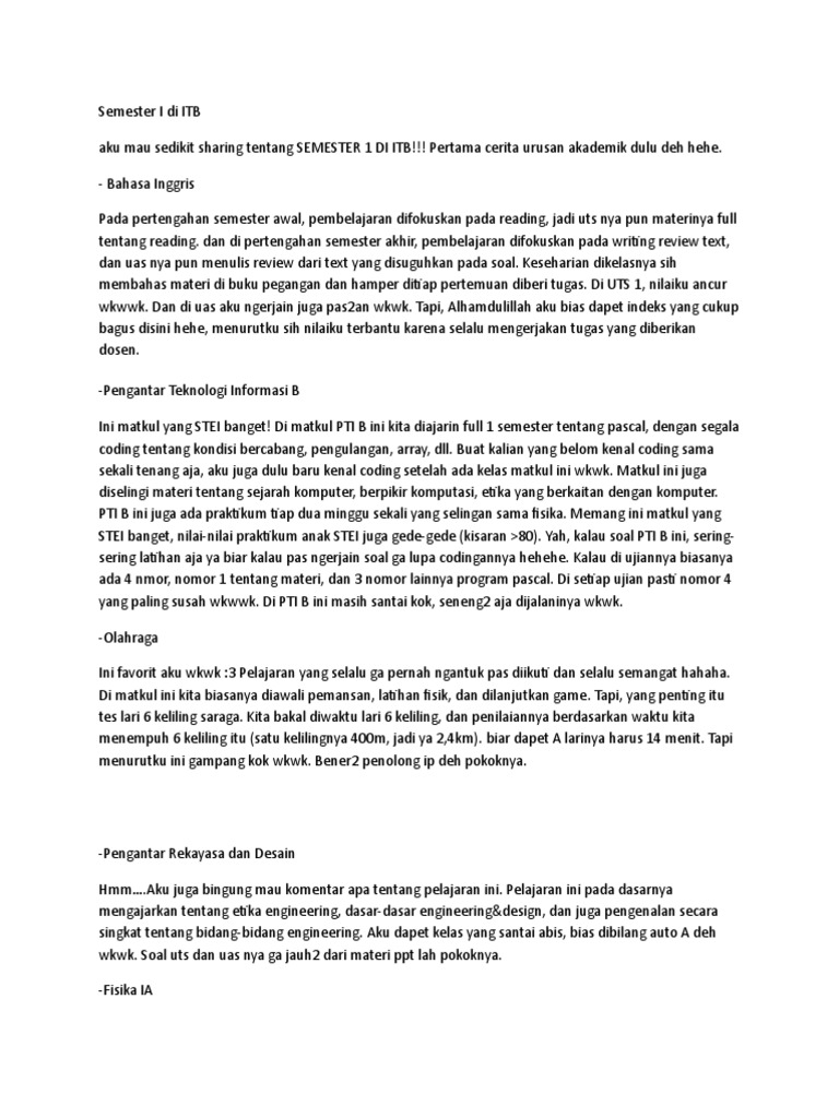 Pengalaman Semester 1 di ITB STEI | PDF