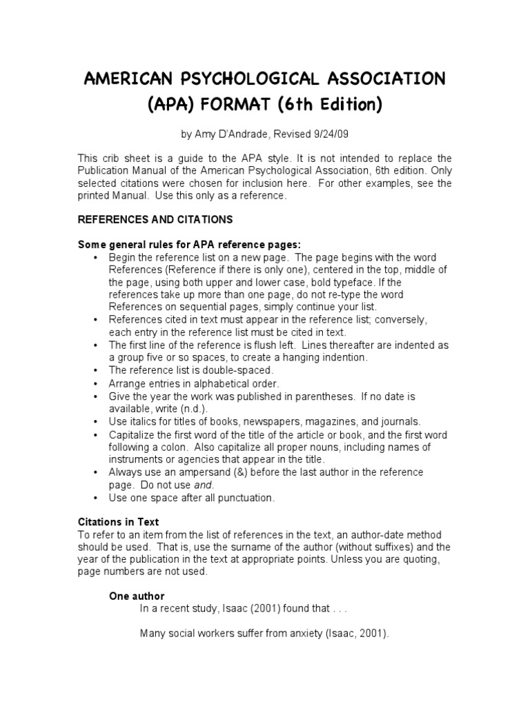 American Psychological Association (APA) FORMAT (6th Edition) | PDF ...