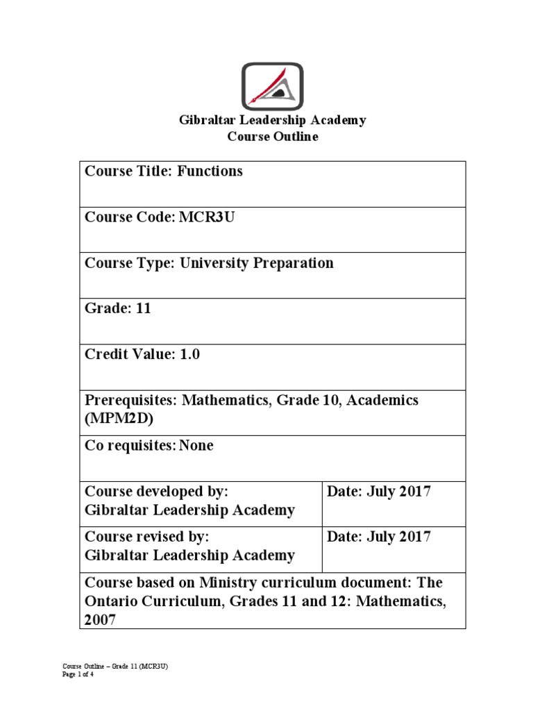 Mcr3u Course Outline Pdf Trigonometric Functions Exponentiation