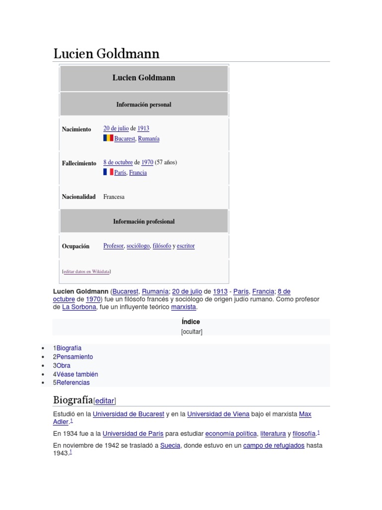 Lucien Goldmann (Biografia y Obra) | PDF | Movimientos filosóficos ...