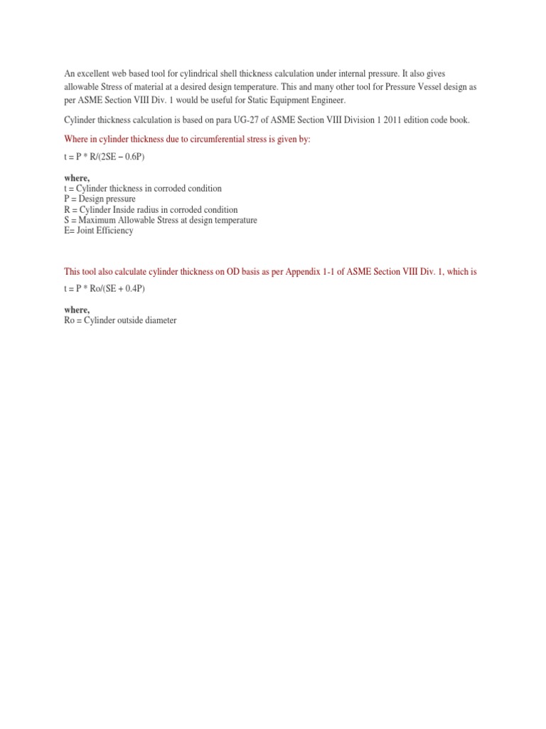 Cylindrical Shell Thickness Calculation | PDF | Mechanics | Civil ...