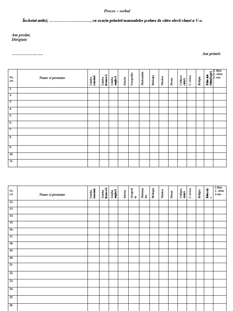Model P-V de Predare Primire Manuale Scolare