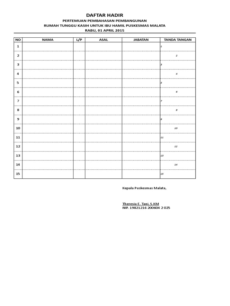 Daftar Hadir Pertemuan RT | PDF