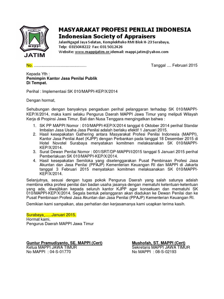 Surat Implementasi Melaksanakan SK 010 | PDF