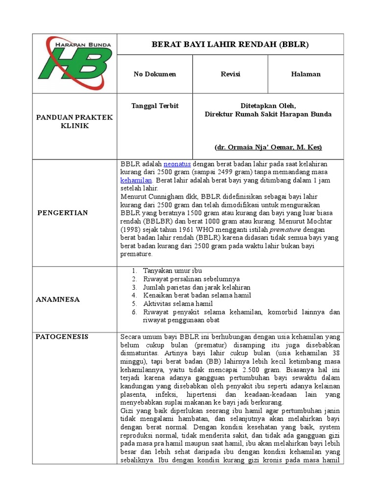 Panduan BBLR: Diagnosis dan Perawatan | PDF