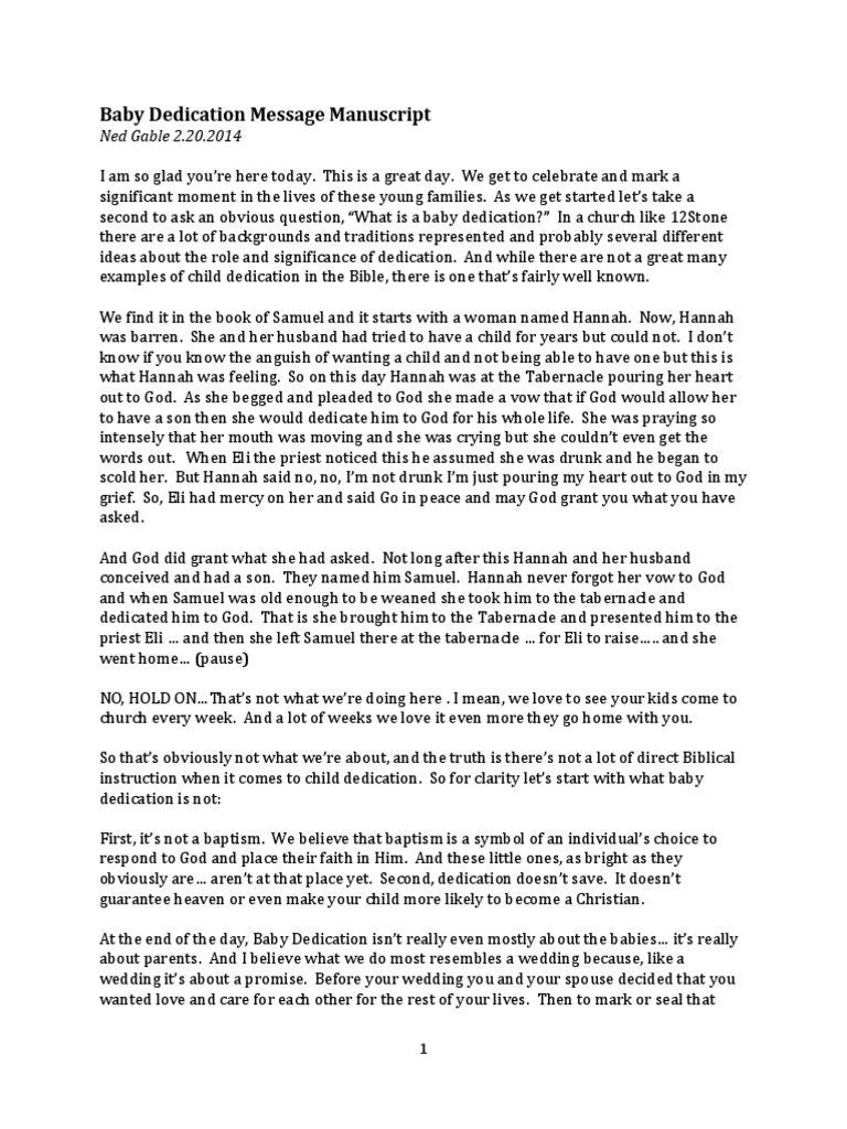 Baby Dedication Message Manuscript | Samuel | Religious Behaviour And ...