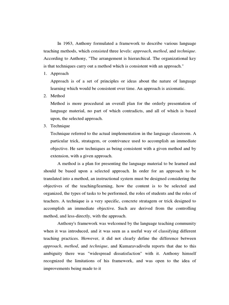 Approach, Method, Technique | PDF | Teachers | Learning