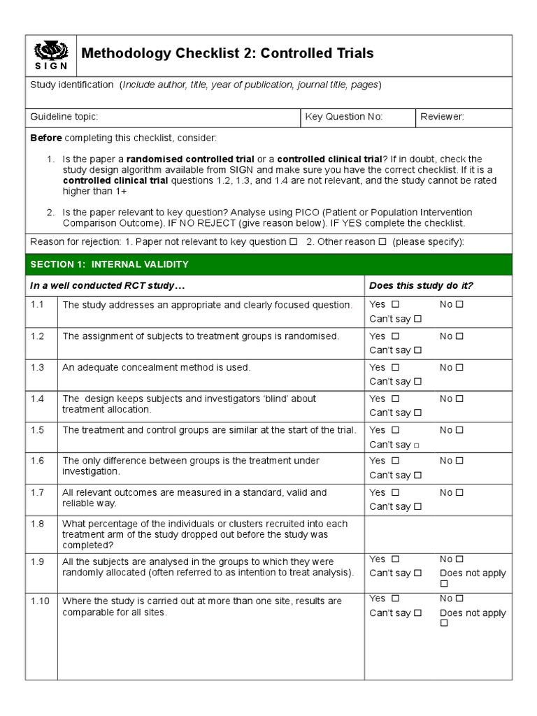 Checklist For Controlled Trials | PDF | Randomized Controlled Trial ...