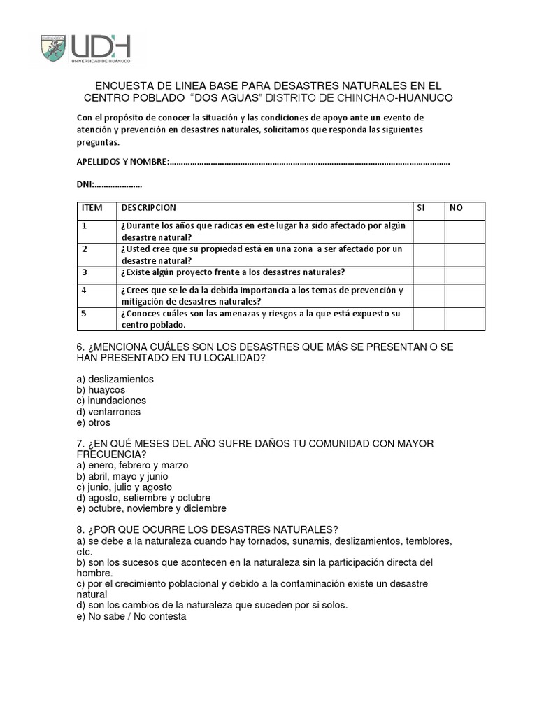 Encuesta sobre Desastres Naturales en Dos Aguas | PDF | Desastres ...