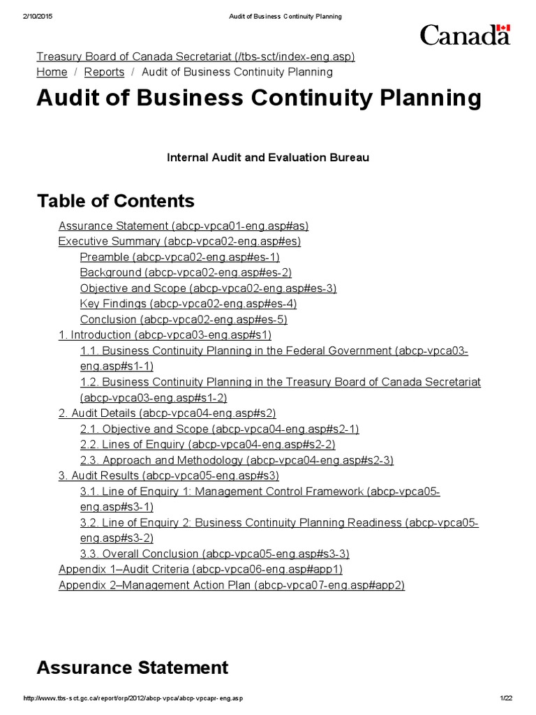 Audit Of Business Continuity Planning Pdf Pdf Business Continuity