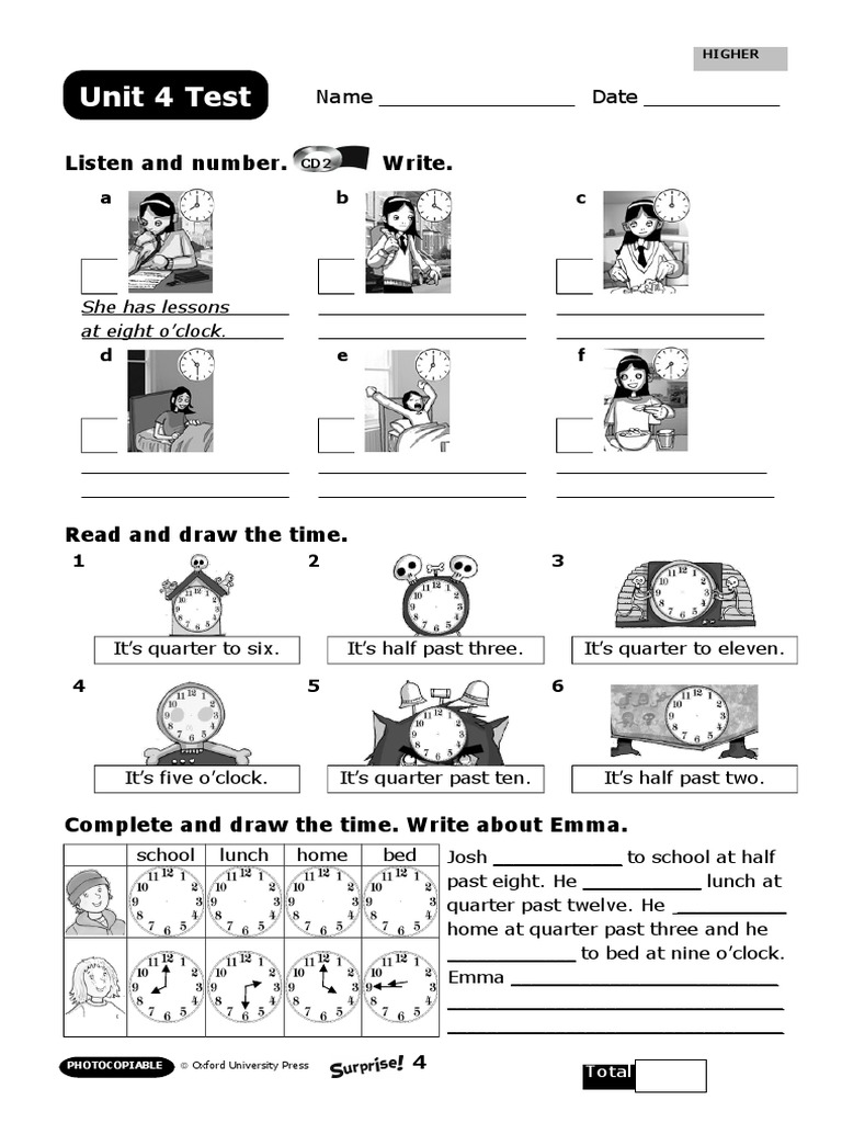 Unit 4 Test: Time and Activities | PDF
