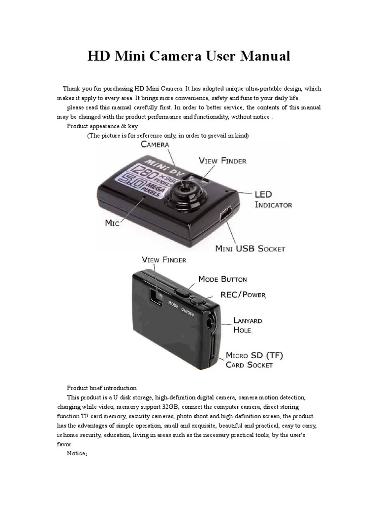 HD Mini Camera User Guide | PDF
