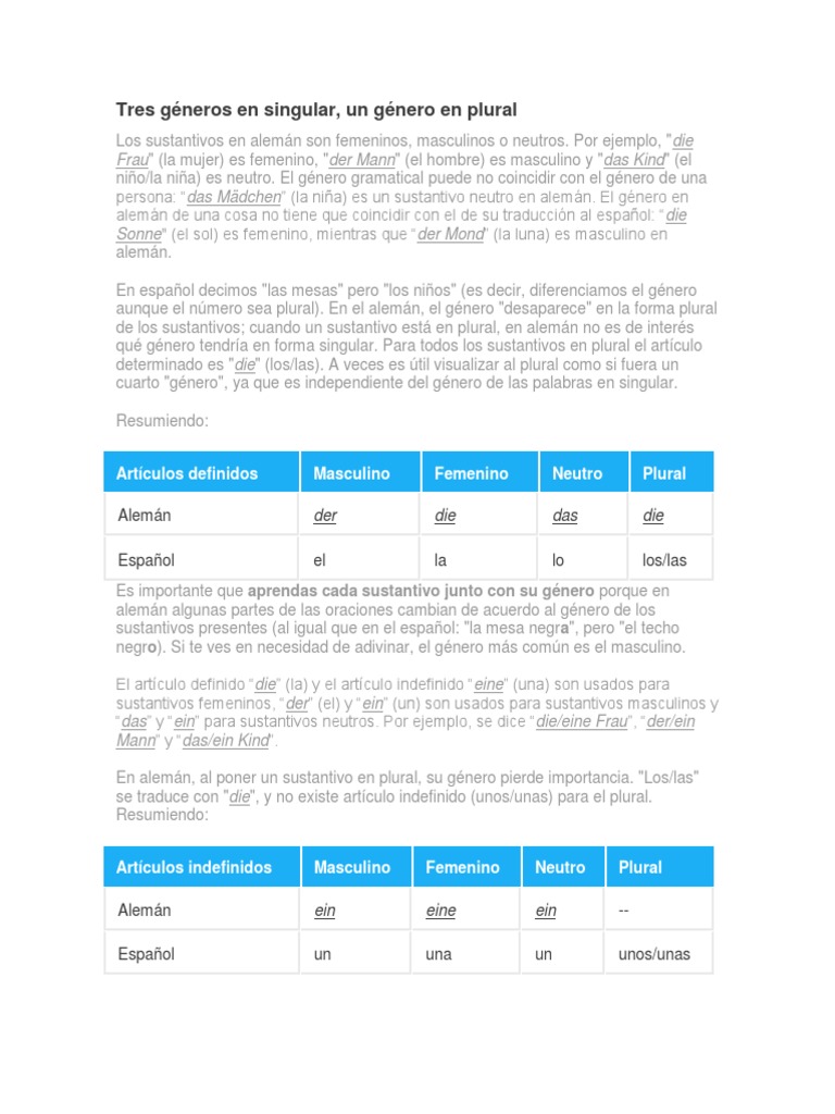 Géneros y conjugación en alemán | PDF | Género gramatical | Idioma aleman