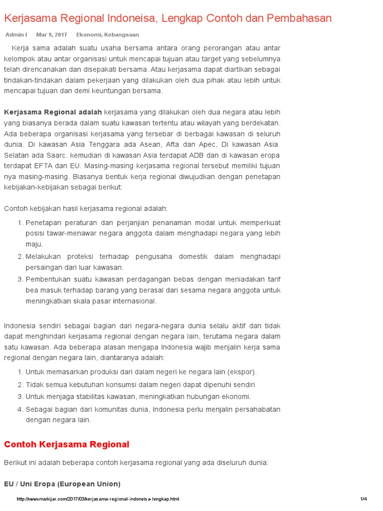 Kerjasama Regional Indoneisa, Lengkap Contoh Dan Pembahasan - MARKIJAR ...