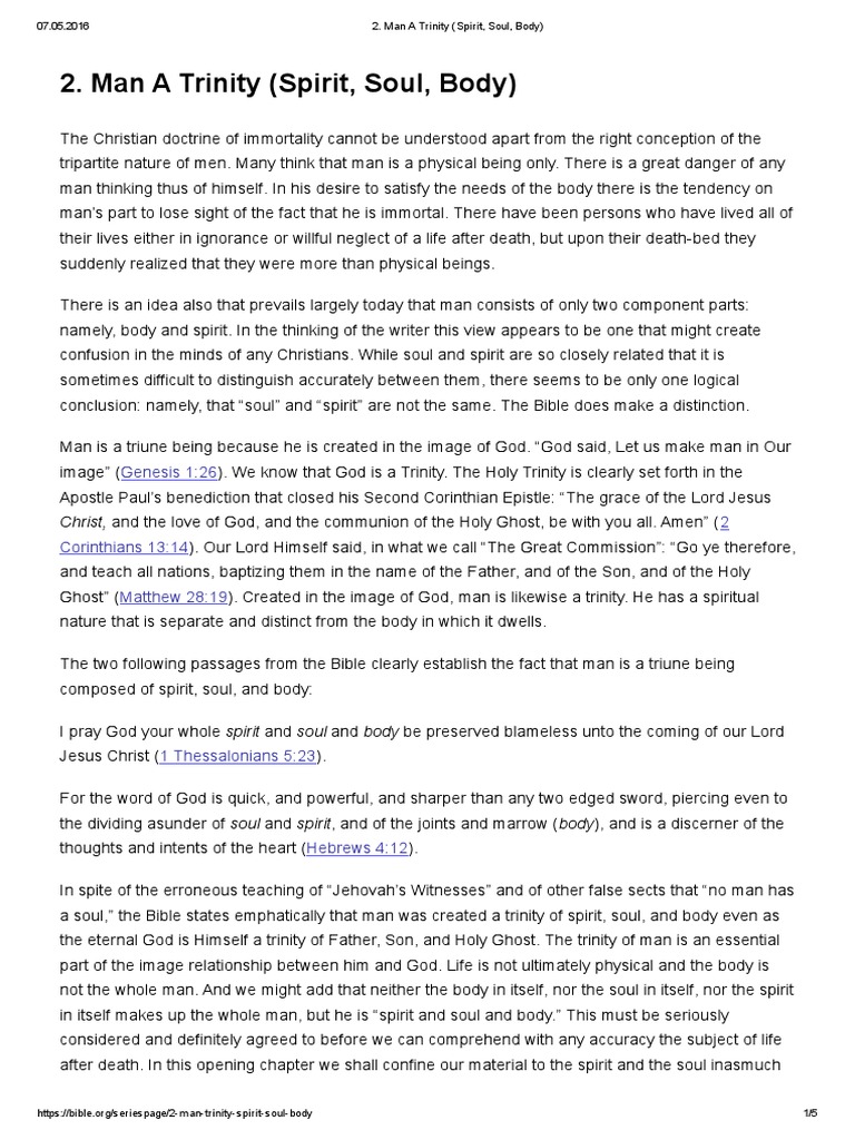 The Triune Nature of Man: Body, Soul and Spirit | PDF | Trinity | Soul