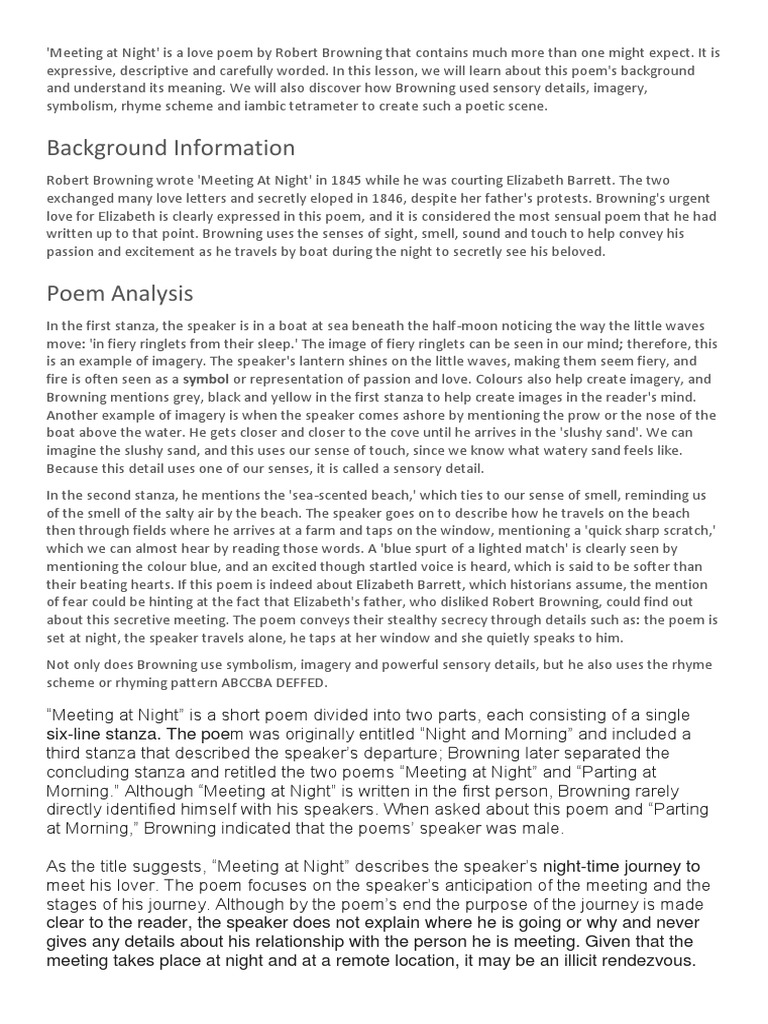 Meeting at Night | PDF | Robert Browning | Poetry