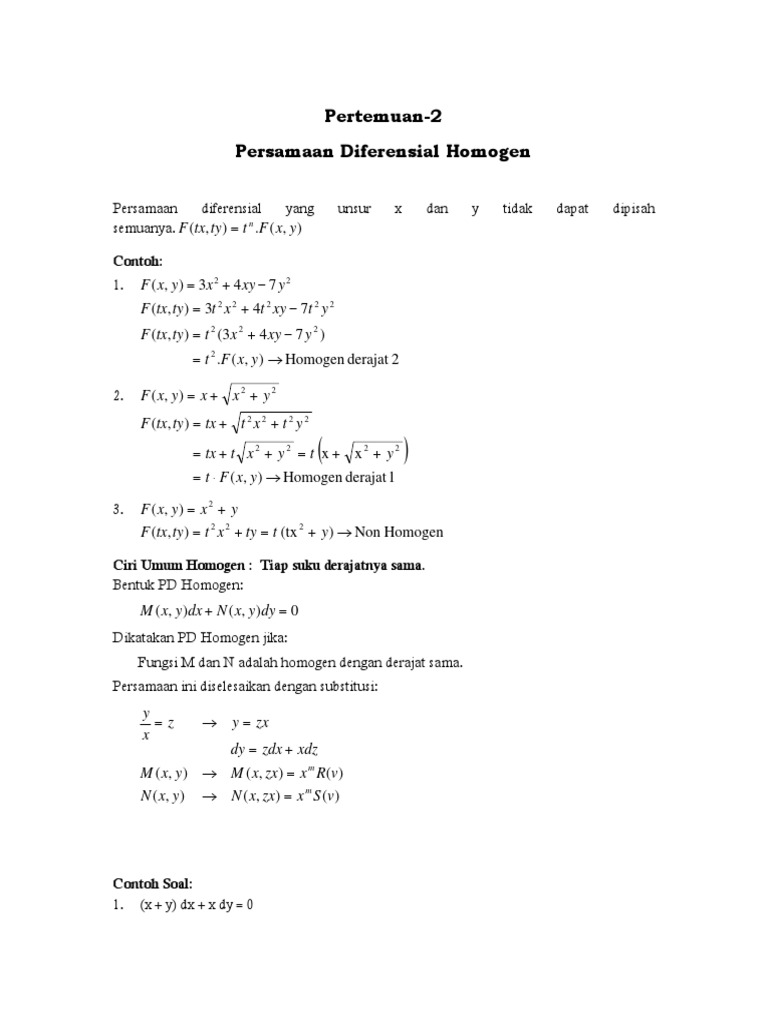 Contoh Persamaan Diferensial Homogen | PDF