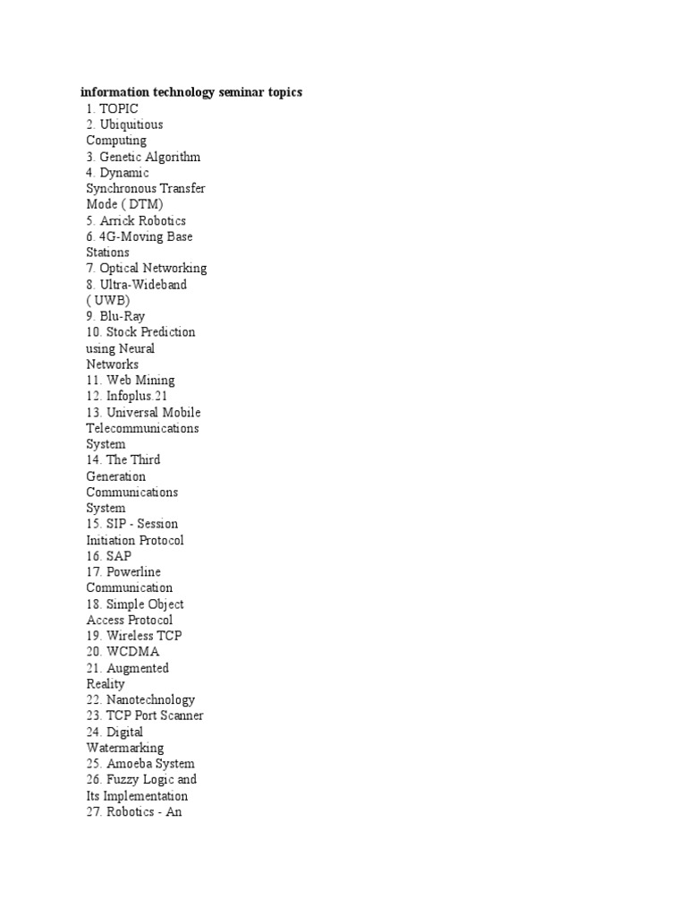 Information Technology Seminar Topics | PDF | Computer Network ...