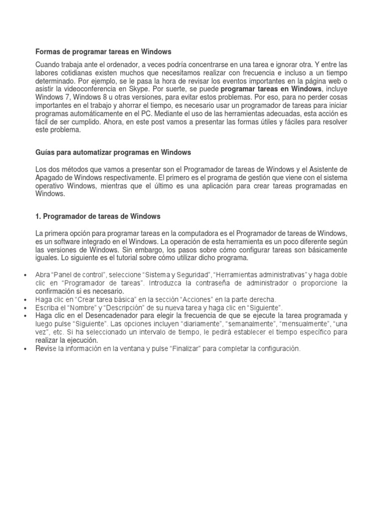 Formas de Programar Tareas en Windows | PDF | Point and Click ...