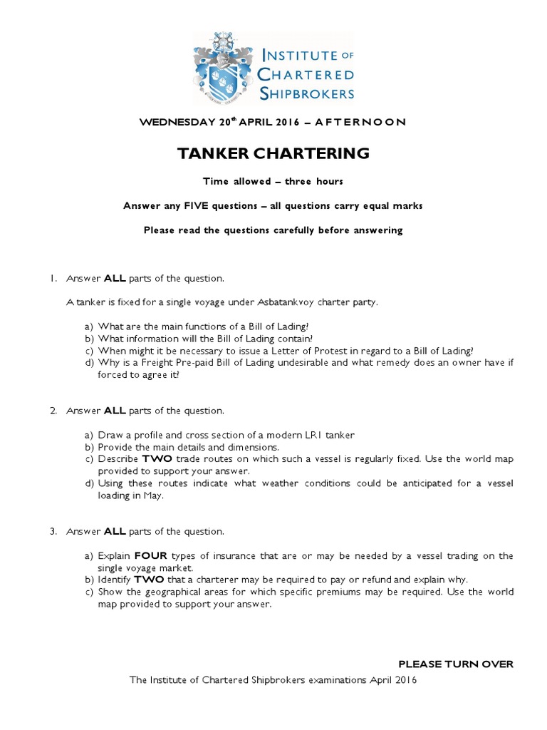TKC Exam April 2016 PR | Download Free PDF | Bill Of Lading | Oil Tanker