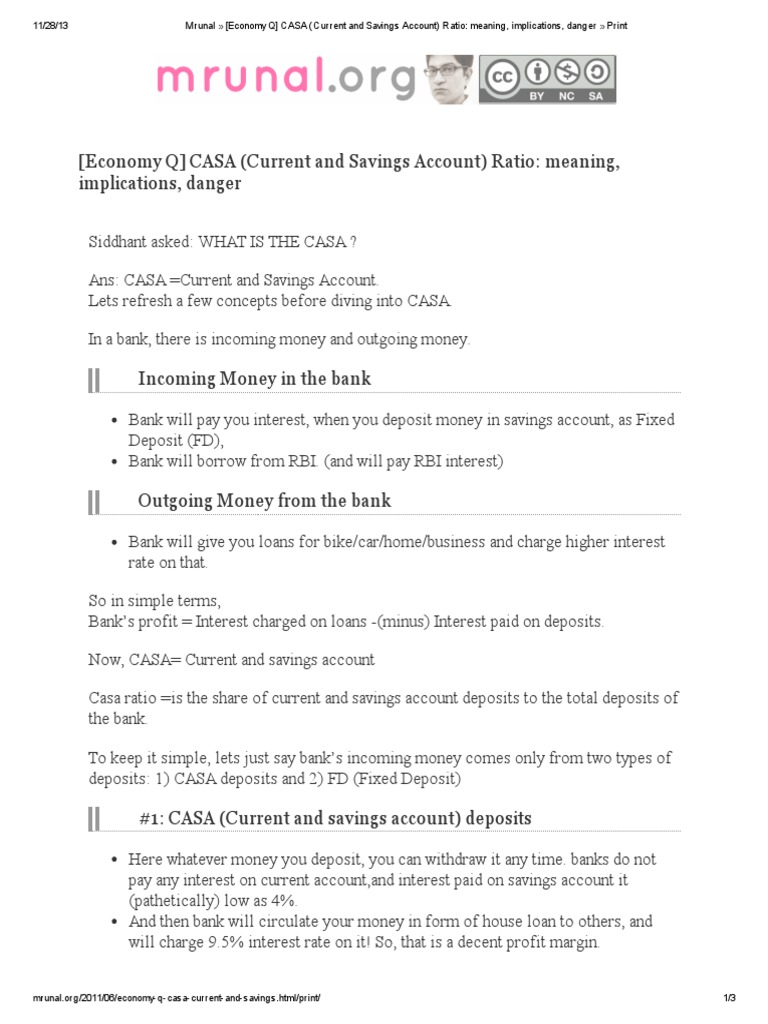 Mrunal (Economy Q) CASA (Current and Savings Account) Ratio - Meaning ...