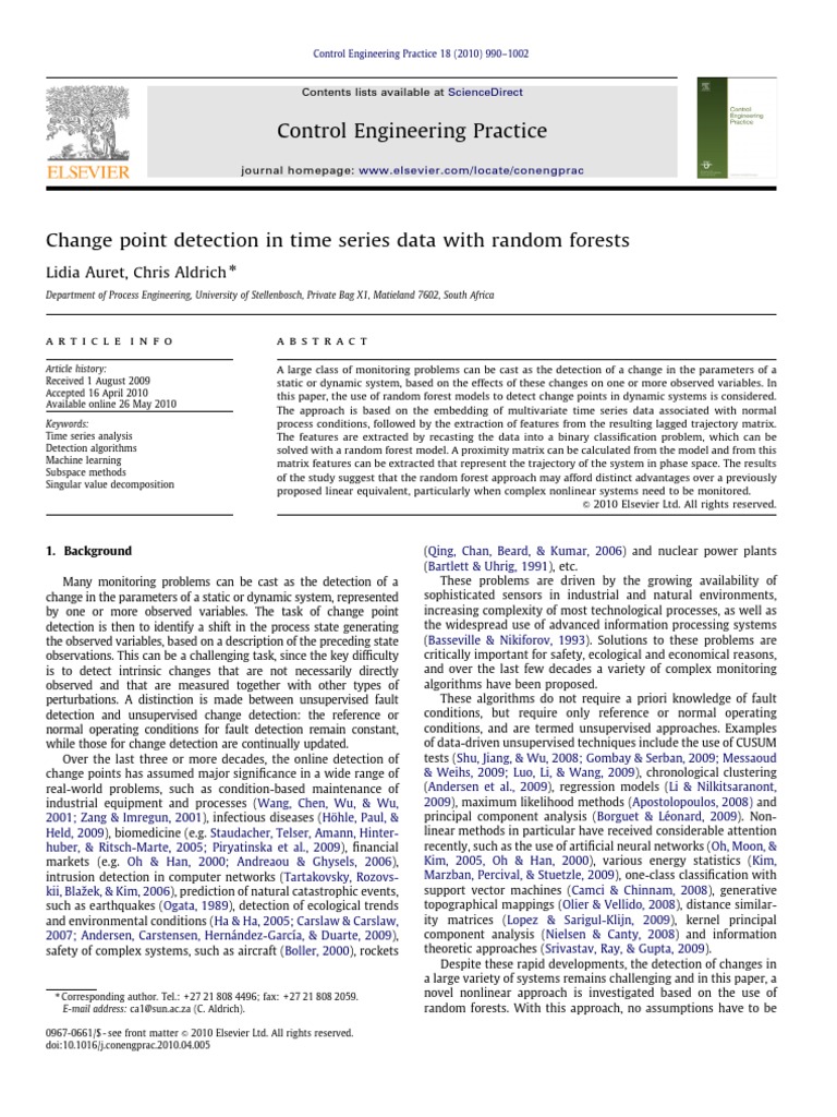 Change Point Detection in Time Series Data With Random Forests | PDF | Time Series | Principal ...