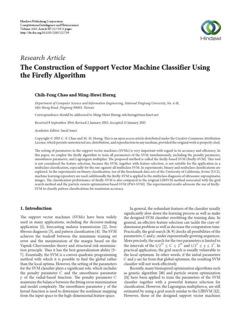 Research Article: The Construction of Support Vector Machine Classifier ...