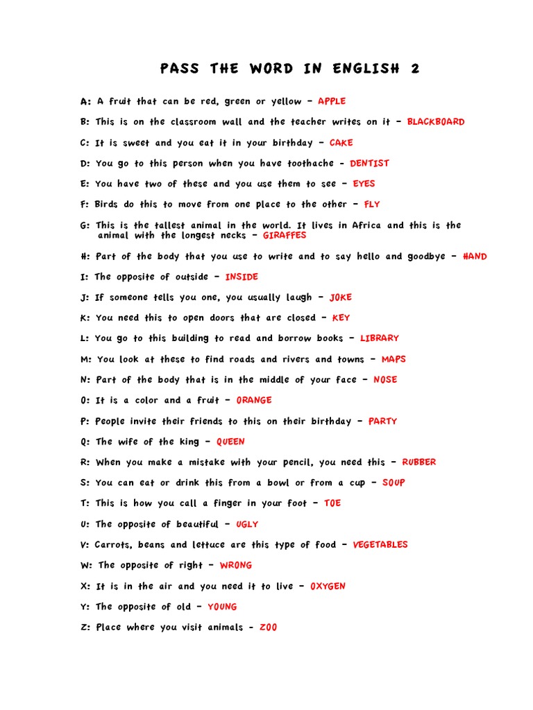 Pass The Word in English 2 | PDF