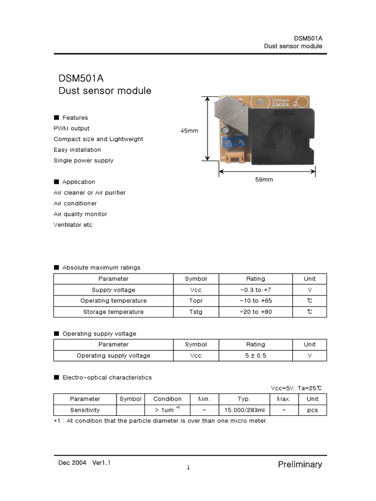 TMP DSM501A Dust Sensor630081629 PDF | PDF | Hvac | Sensor