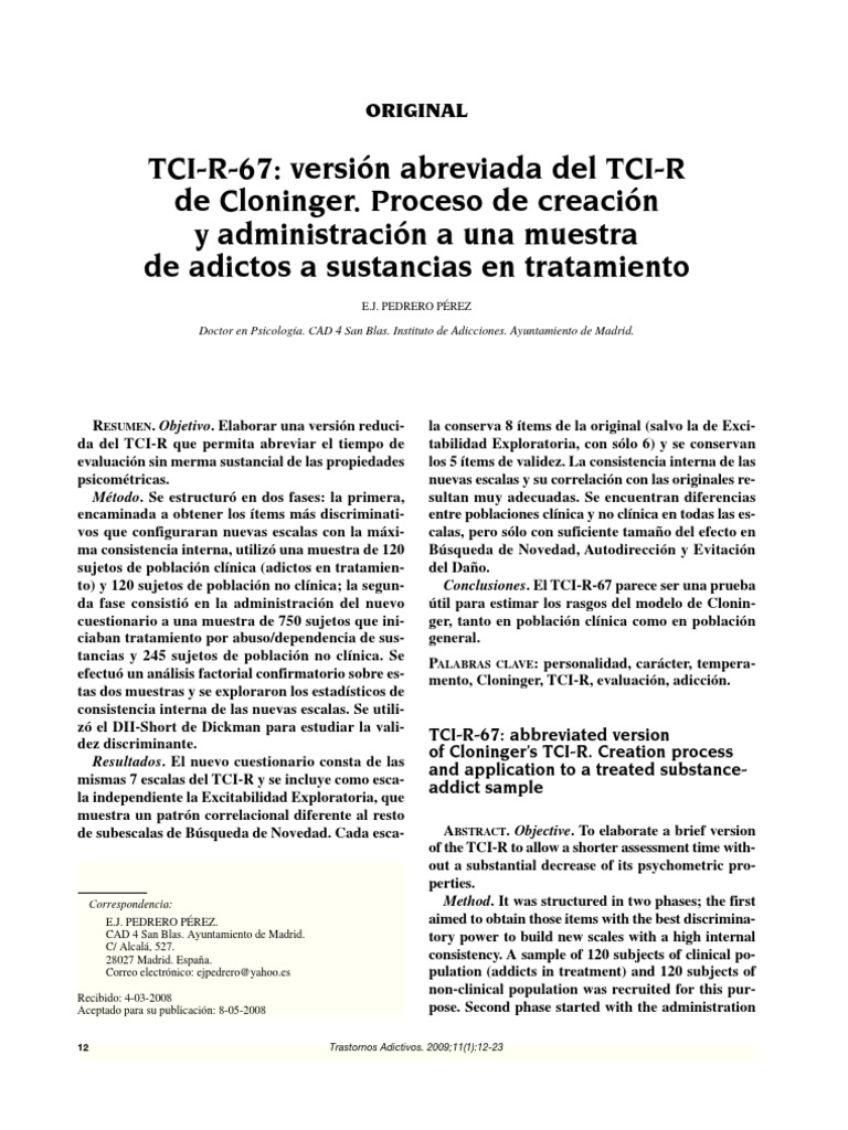 TCI-R-67: Versión Reducida del TCI-R | PDF | Validez (Estadísticas ...