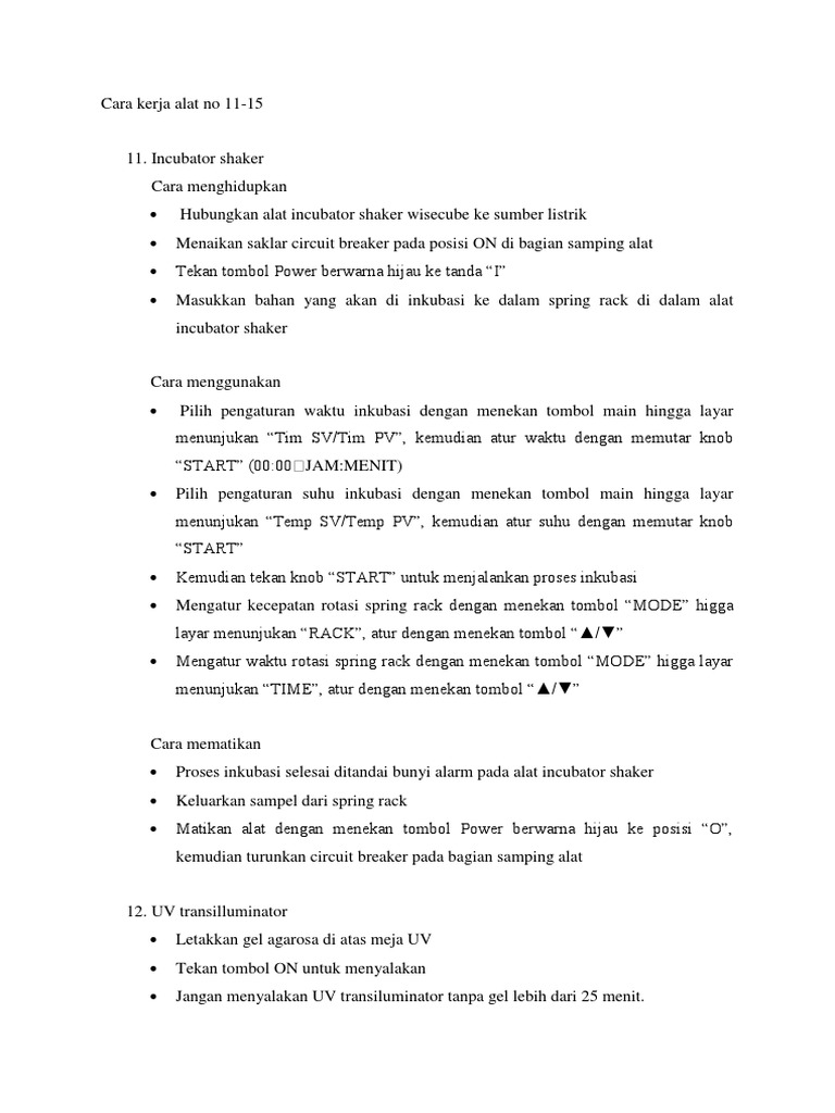 Cara Kerja Alat Laboratorium Dasar Nomor 11-15 | PDF