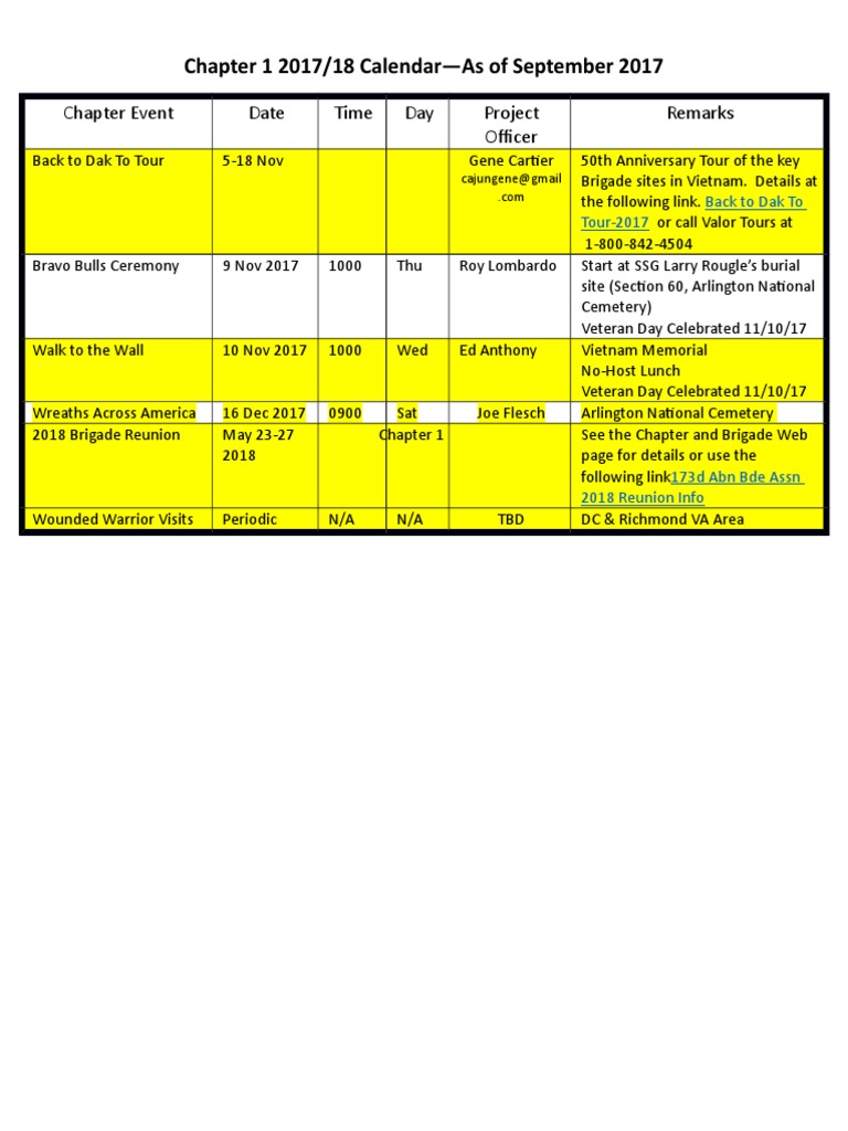 2017/18 Chapter 1 Event Calendar | PDF