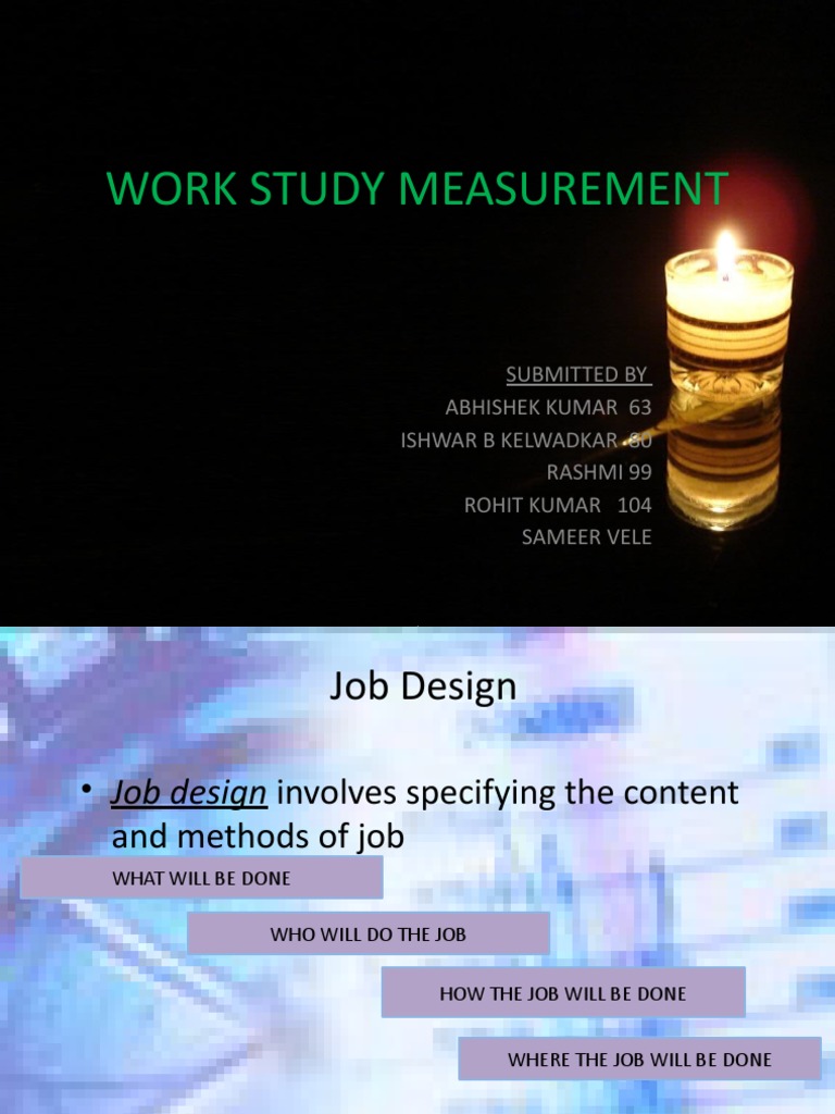 Work Study Measurement: Submitted by Abhishek Kumar 63 Ishwar B ...